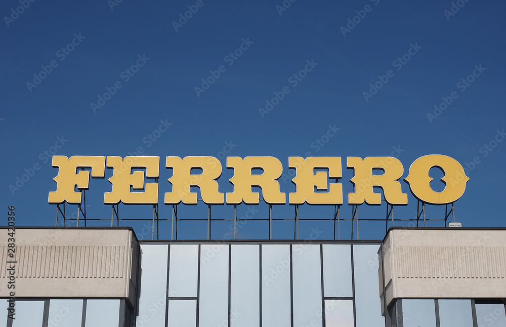 ALBA, ITALY - CIRCA FEB 2019: Ferrero chocolate factory sign Stock ...