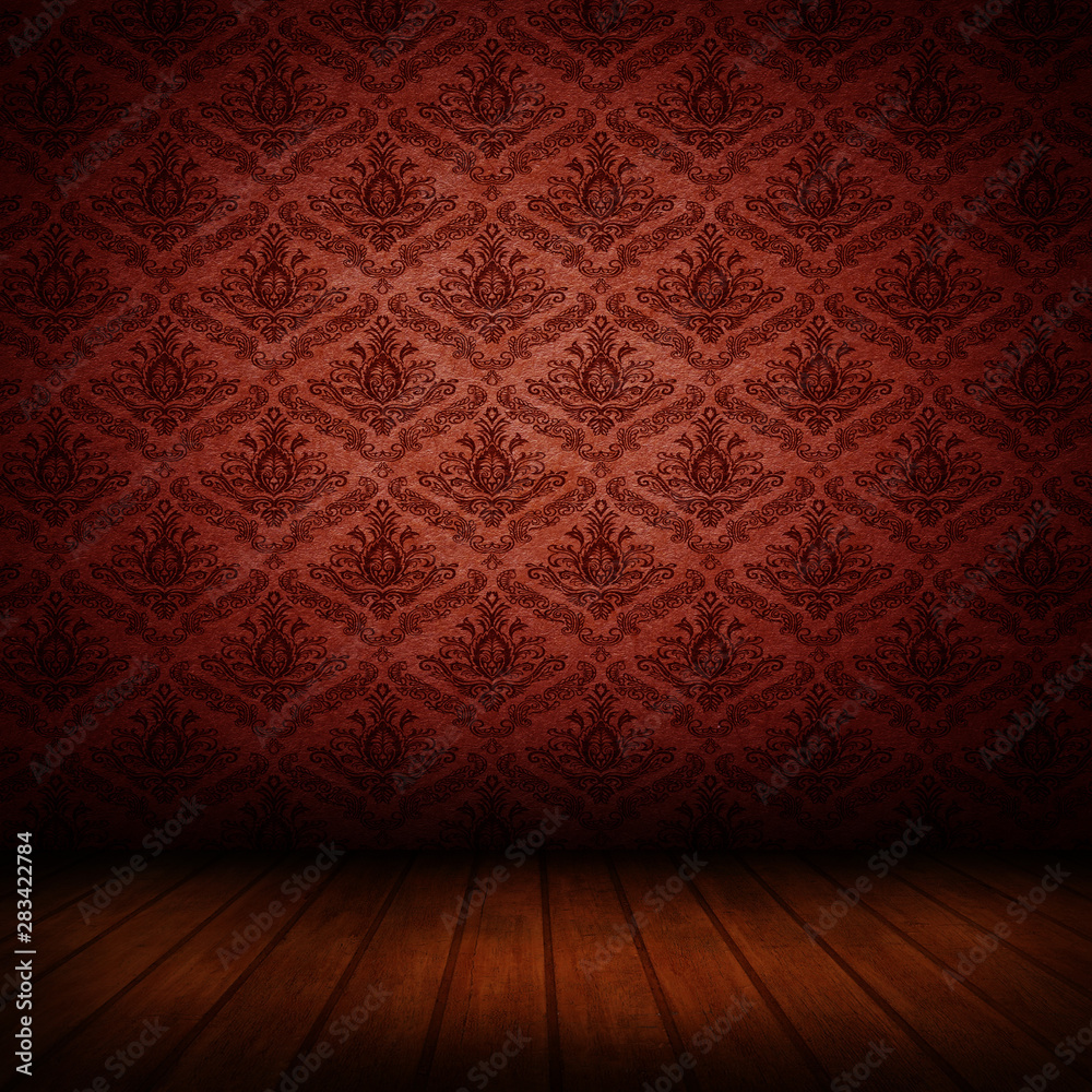 dark interior room with baroque red wallpaper Stock Photo | Adobe Stock