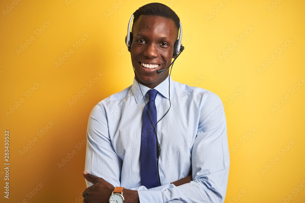 African american operator man working using headset over isolated ...