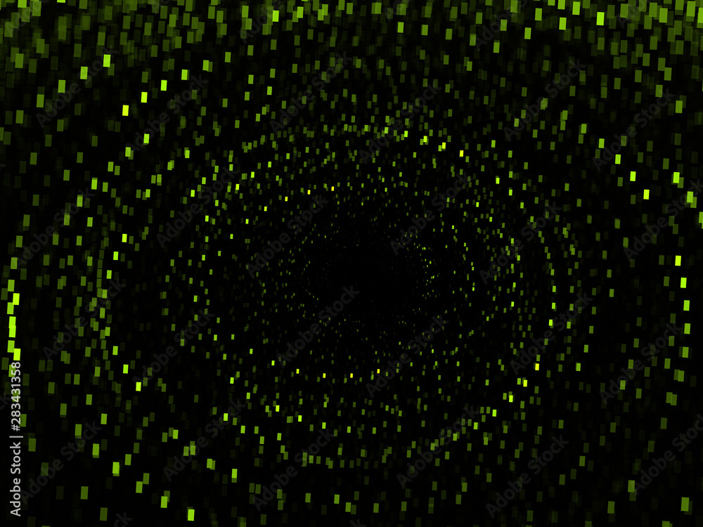 Abstract Illustration - Green Tunnel of Pixel Shapes, Pixel Art, Vortex ...