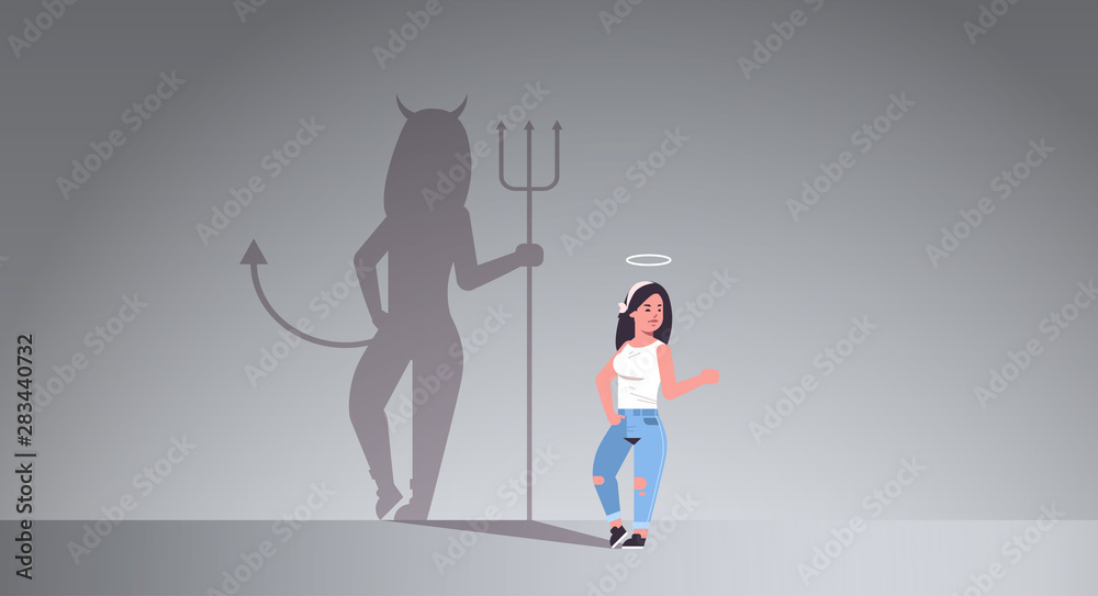 girl with nimbus choosing between good and evil shadow of devil ...