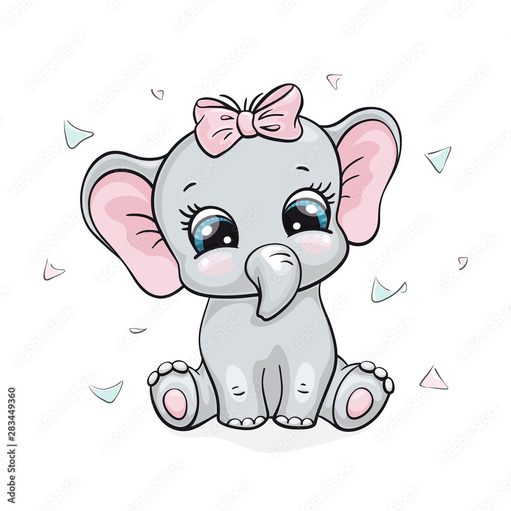 Elephant, baby cute print. Sweet tiny girl with bow and confetti. Cool ...