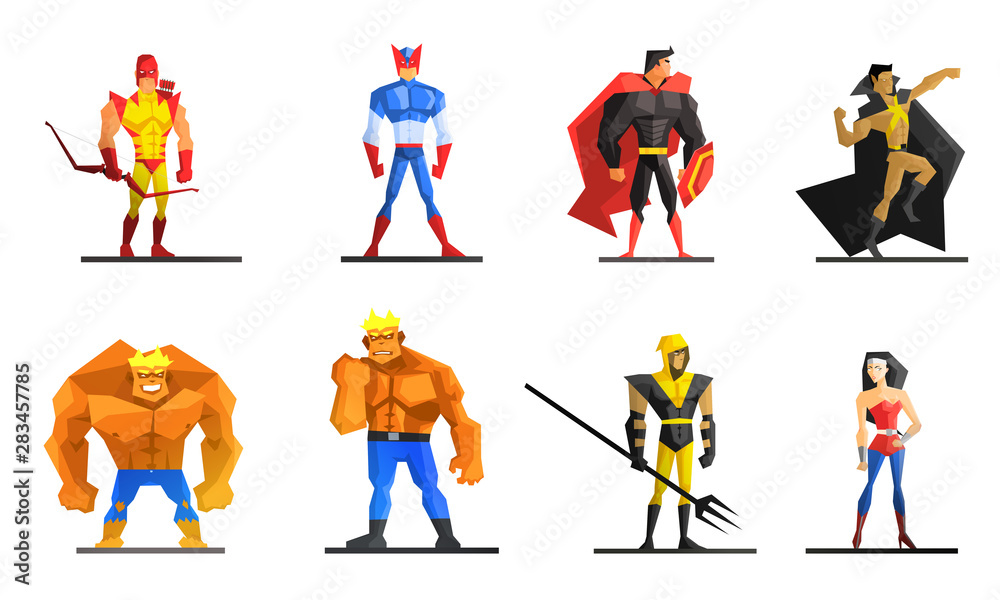 Superheroes Set, Different Male and Female Superhero Characters in ...