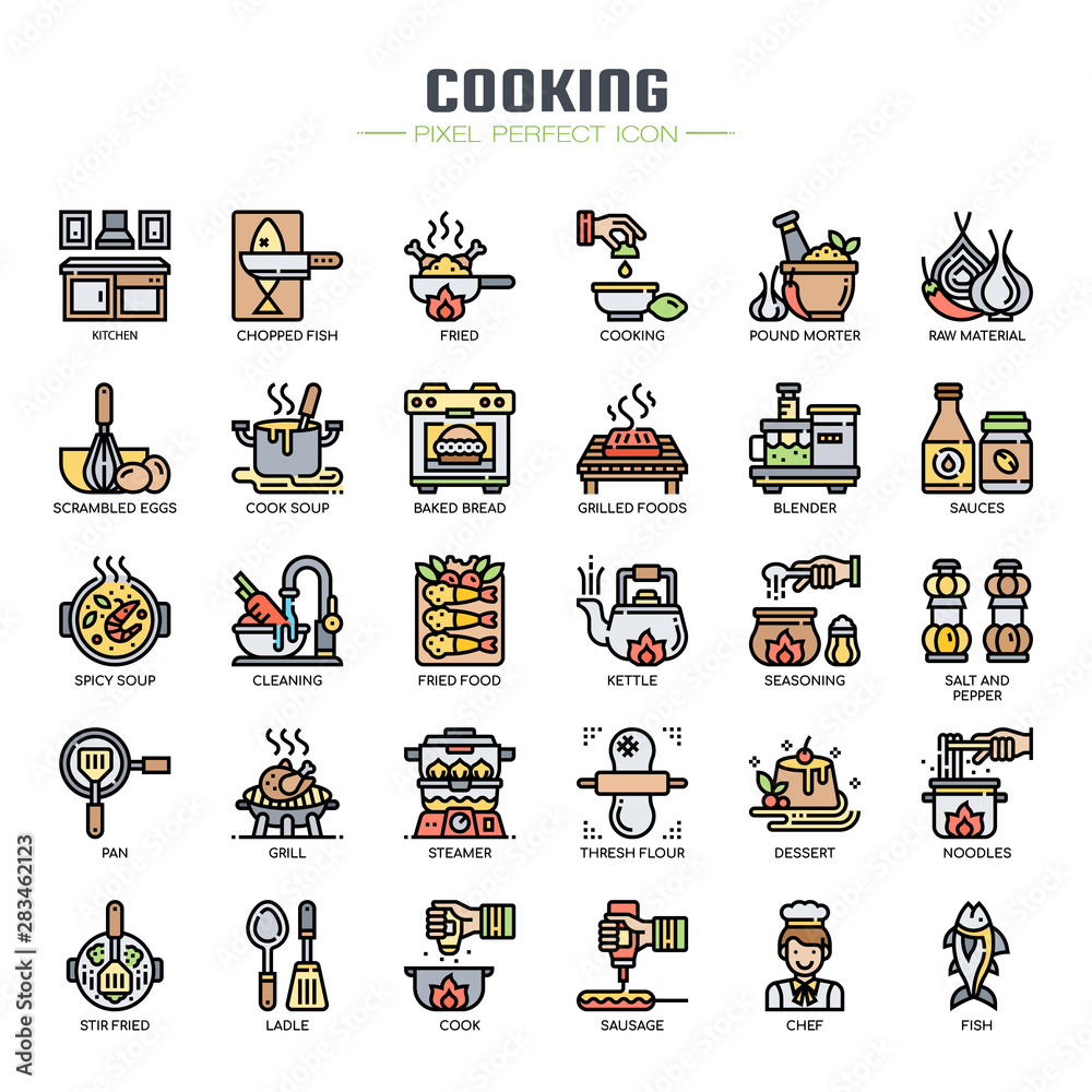 Cooking Elements , Thin Line and Pixel Perfect Icons Stock Vector ...