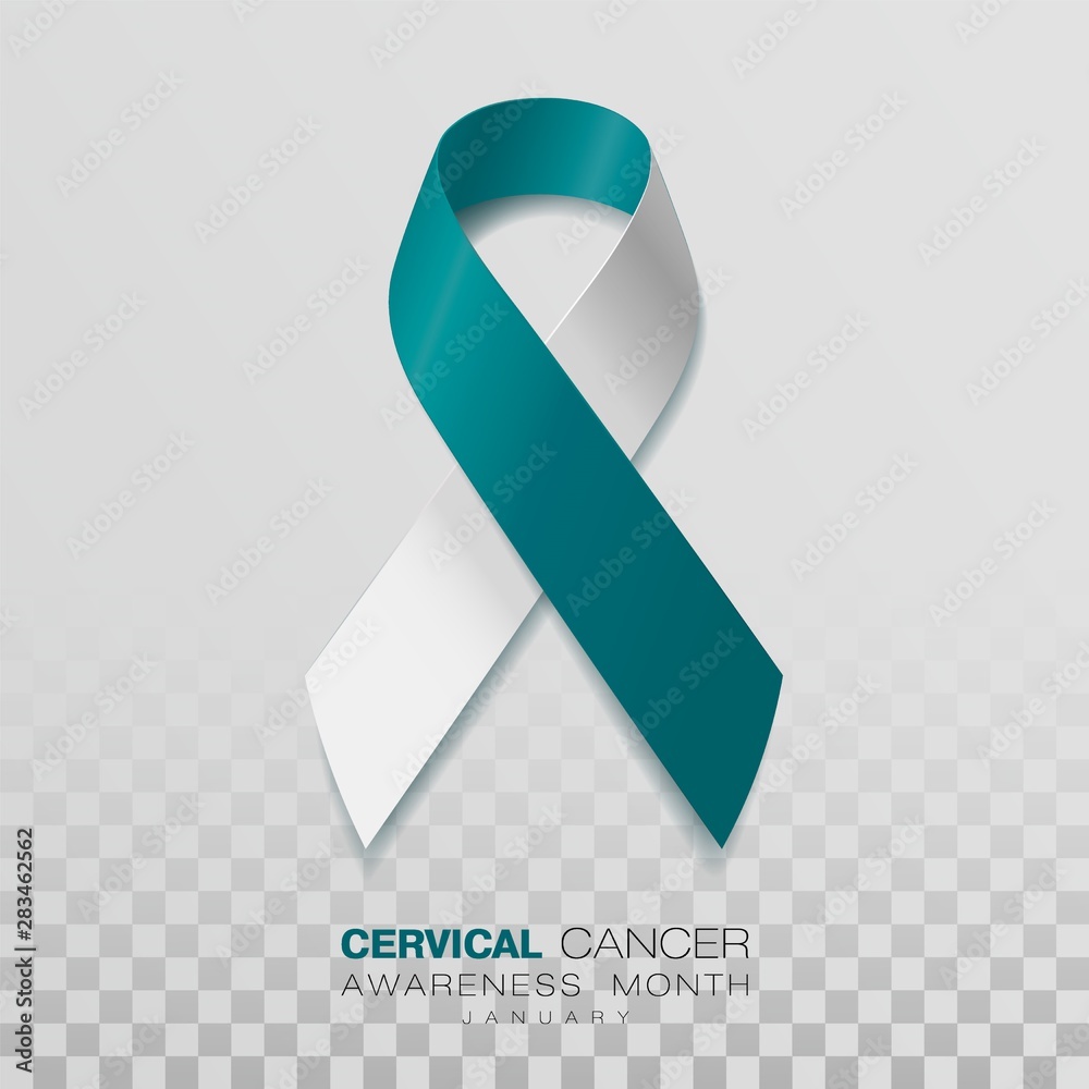 Cervical Cancer Awareness Month. Teal And White Ribbon Isolated On ...