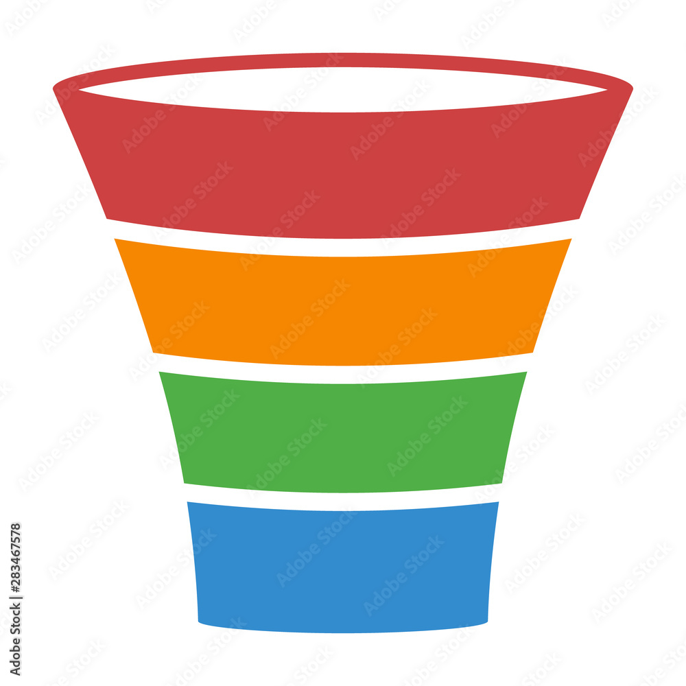 Sales lead funnel process colorful diagram flat vector icon for ...