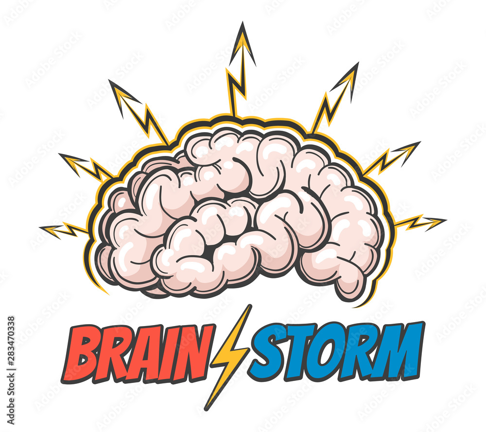 Hand Drawn Emblem of the thinking process, brainstorming, good idea ...