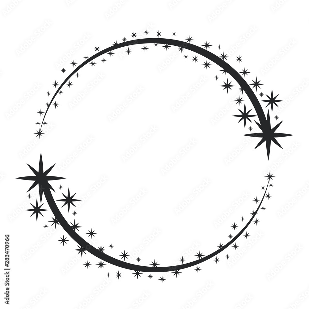 Stardust frame. Shiny star circle frame, starry glitter stamp and round ...