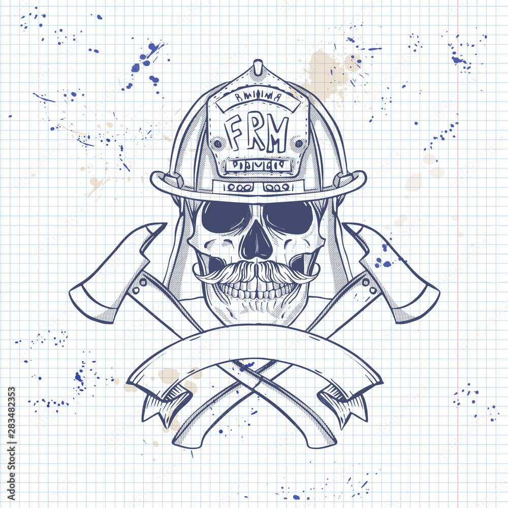Firefighter Skull Drawings