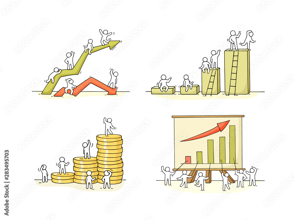 Cartoon diagram with working little people Stock Vector | Adobe Stock