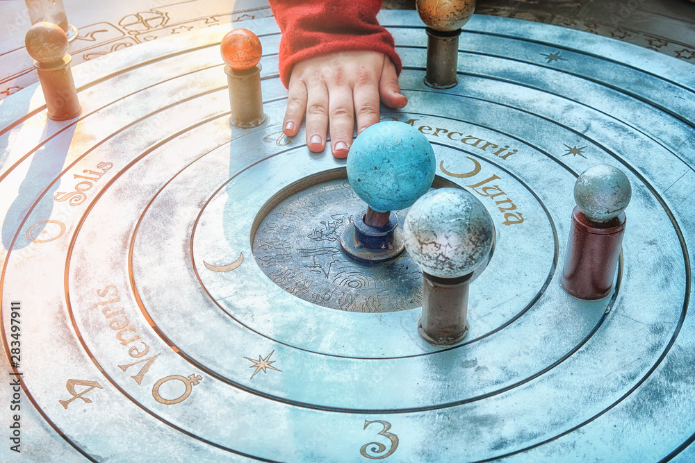 Model of geocentric solar system. The ancient idea of the rotation of ...