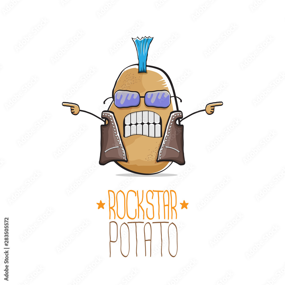 vector funny cartoon cute brown punk rock star potato character with ...