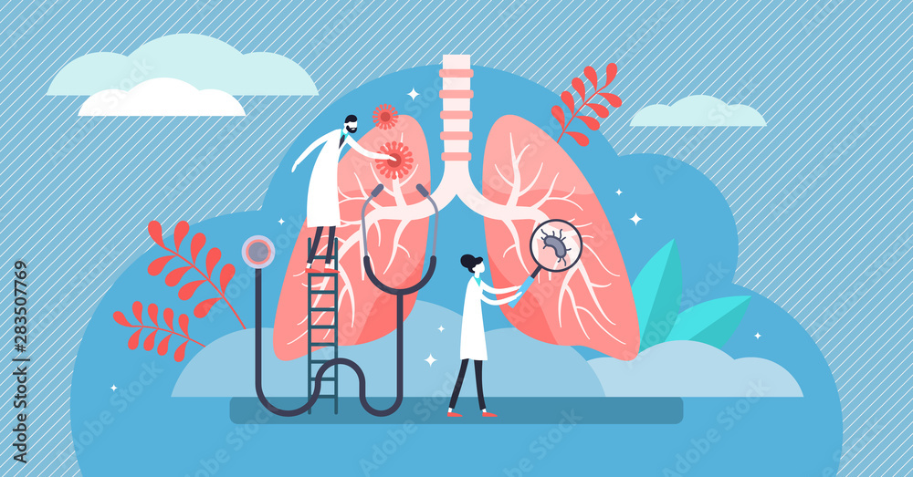 Pulmonology vector illustration. Flat tiny lungs healthcare persons ...