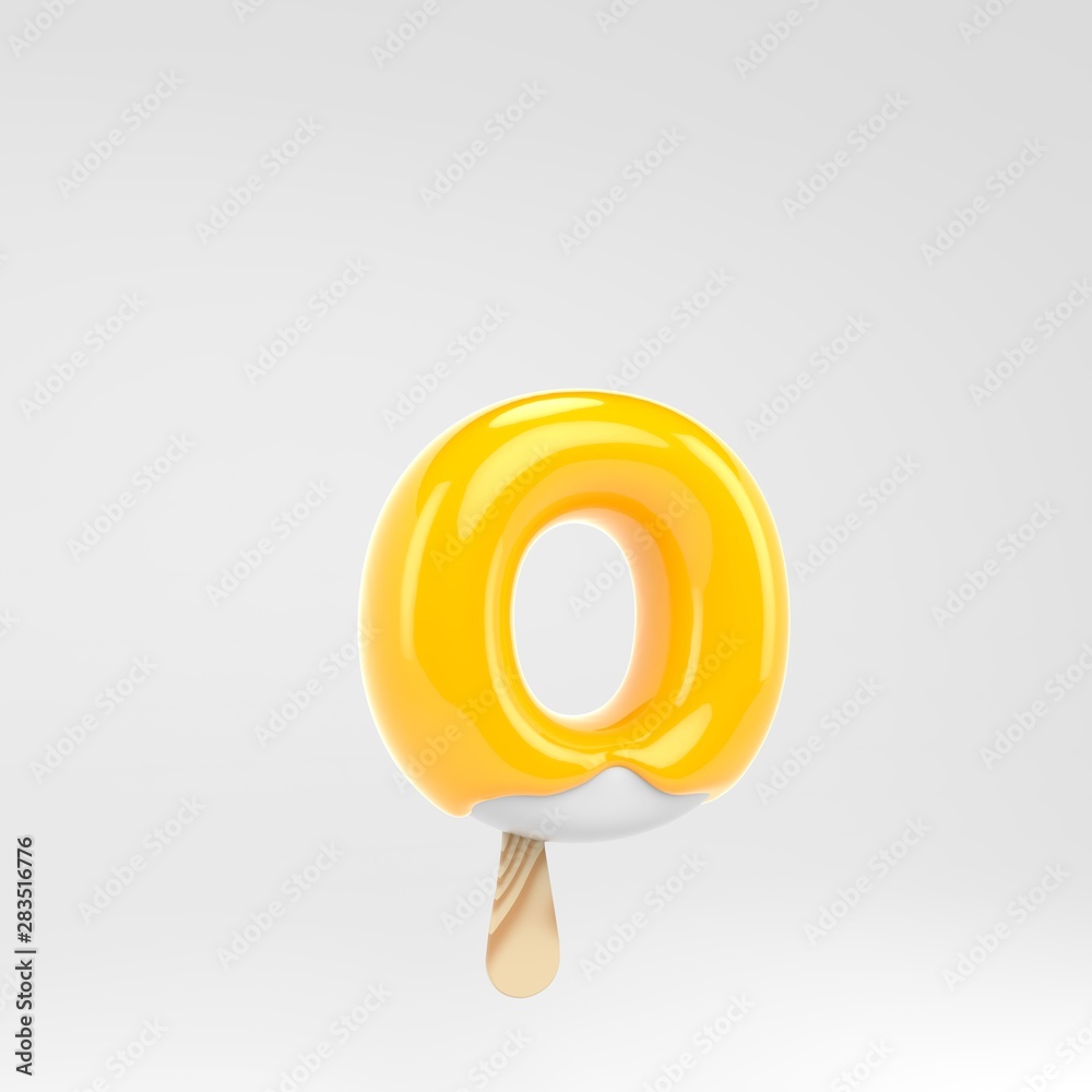 Ice cream letter O lowercase. Yellow popsicle alphabet. 3d rendered ...