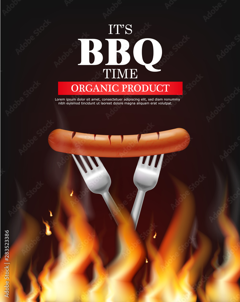 Bbq sausage fire Vector realistic. Vertical menu brochure template hot ...