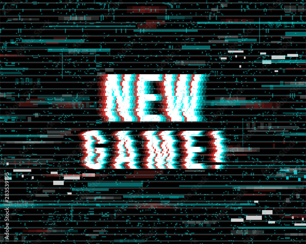 New Game glitch background. Retro game backdrop. Glitched lines noise ...