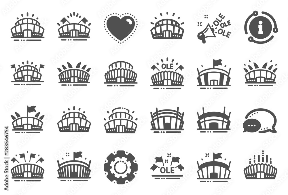 Sports stadium icons. Ole chant, arena football, championship ...
