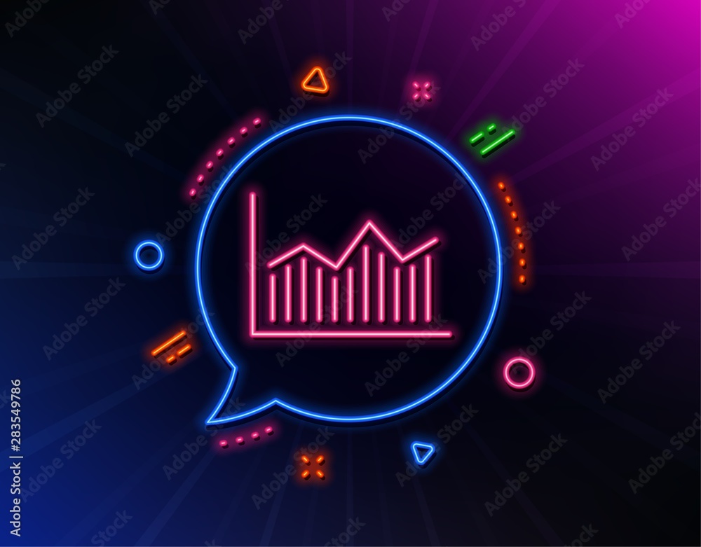 Financial chart line icon. Neon laser lights. Economic graph sign ...