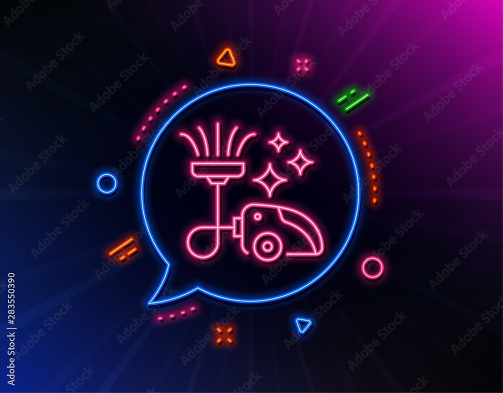 Vacuum cleaner line icon. Neon laser lights. Cleaning service symbol ...