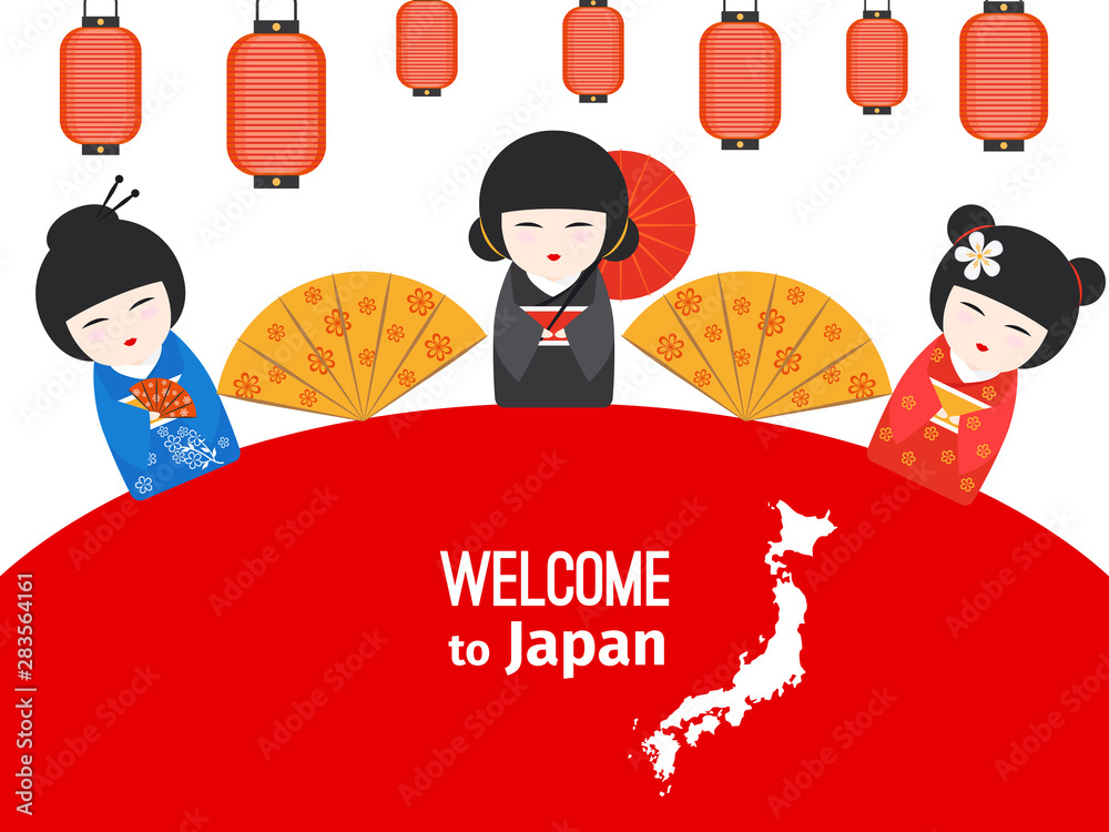 Welcome to Japan vector poster design with japanese symbols ...