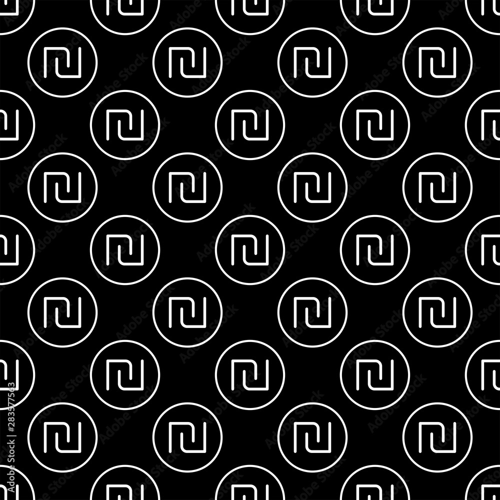 Coins seamless pattern. White and black coin with shekel sign. Abstract ...
