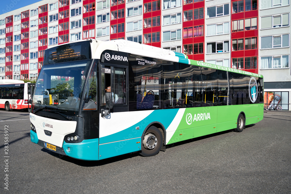 LEIDEN, THE NETHERLANDS - JULY 1, 2019: Arriva VDL Citea bus. Arriva ...