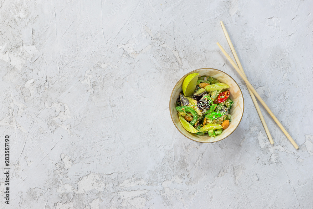 Salad from seaweed, tree mushroom, tacuan, roasted peanuts, sesame ...