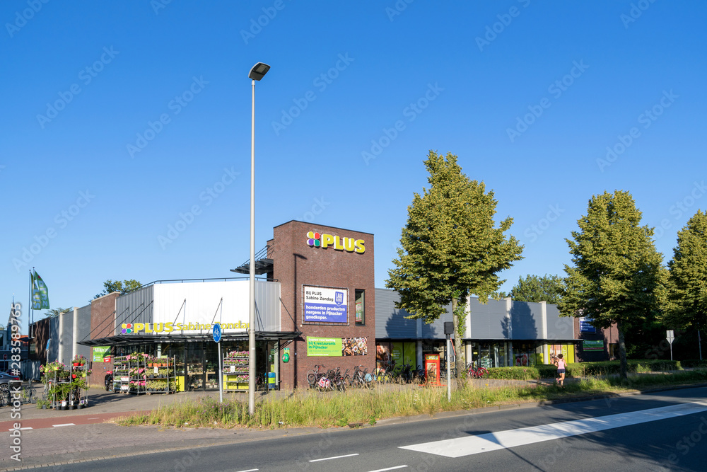 PIJNACKER, THE NETHERLANDS - JULY 2, 2019: Plus supermarket. Plus is a ...