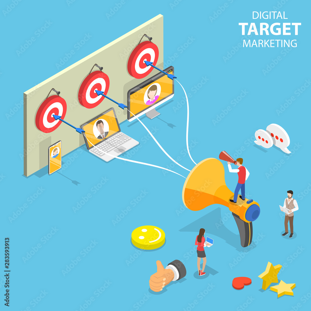 Isometric flat vector concept of digital target marketing, targeted ...