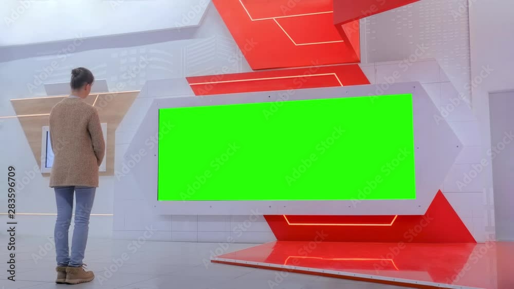 Green screen, mock up, template, copyspace, chroma key concept. Woman ...
