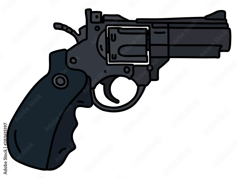The hand drawing of a modern black heavy short revolver Stock Vector ...
