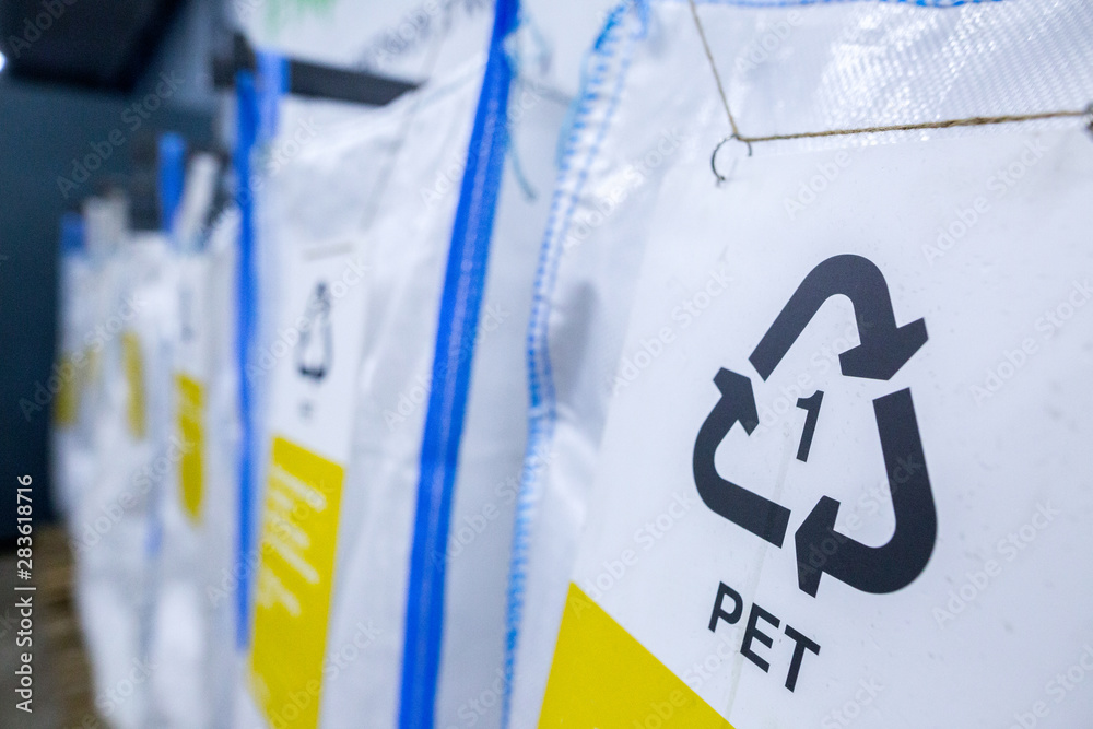 Sorting recyclables. The sorted polyethylene terephthalate (PET ...