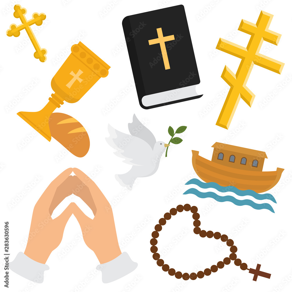 Christian religion vector pattern. Religious symbols of christianity ...