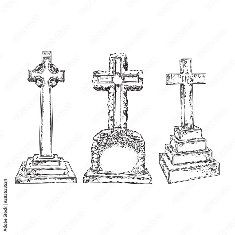 Set of tomb stone drawing. Grave for dead as Halloween tombstones prop ...