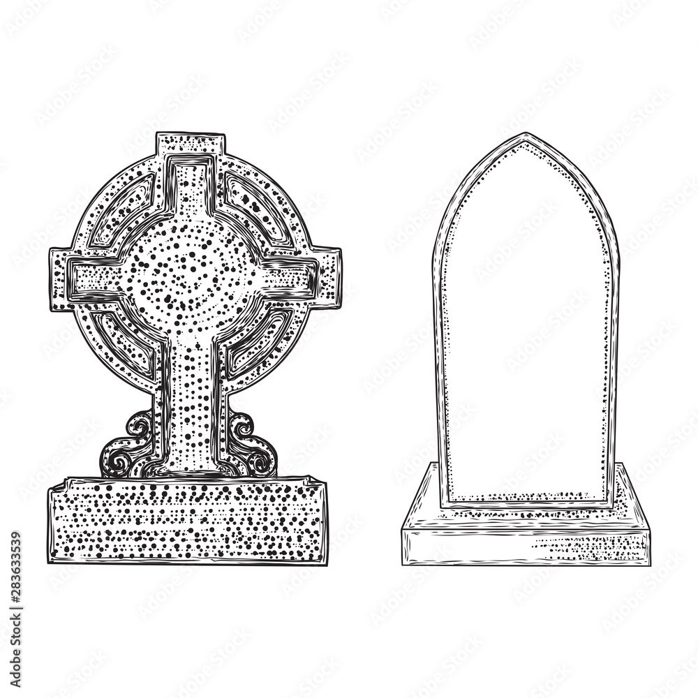 Set of tomb stone drawing. Grave for dead as Halloween tombstones prop ...