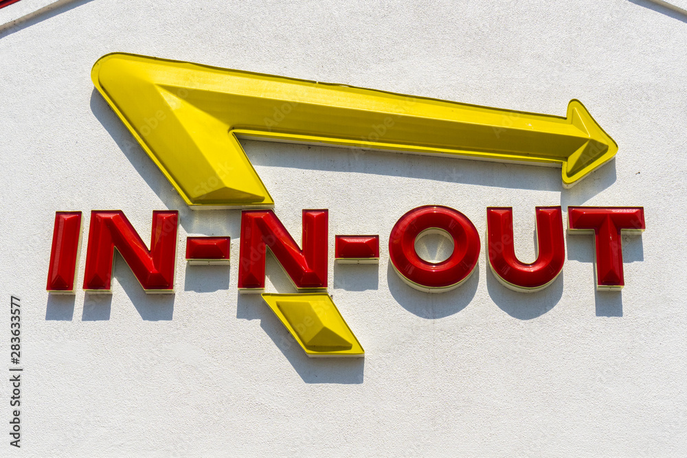 September 4, 2018 San Jose / CA / USA - Close up of In-N-Out logo ...