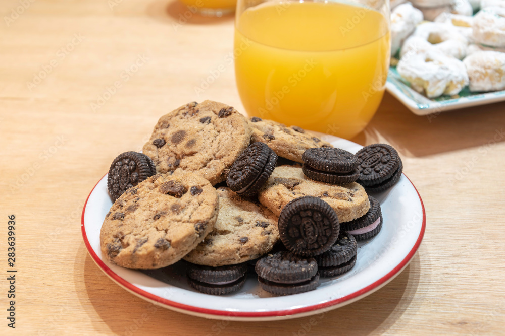 rich, but a lot of sugar on this table of sweets and natural orange ...