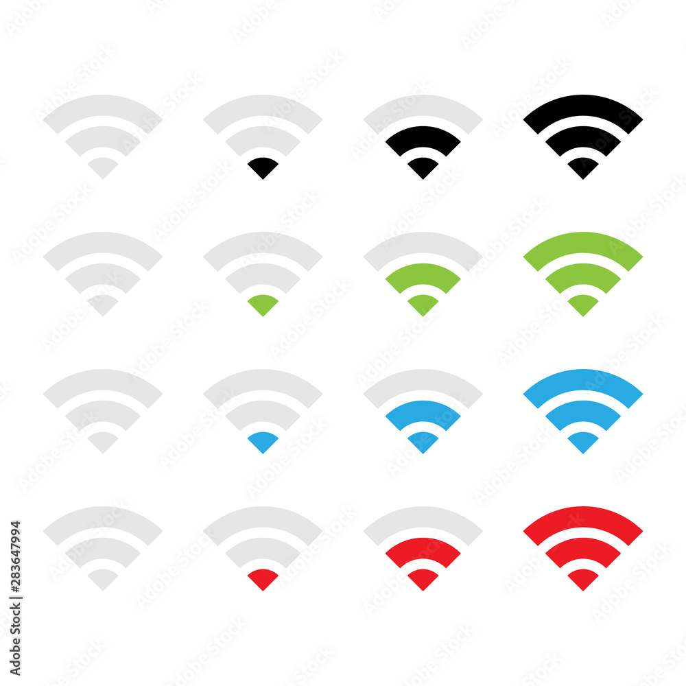 Colorful Set of Wireless Connection Signal Strength Indicator Icons ...