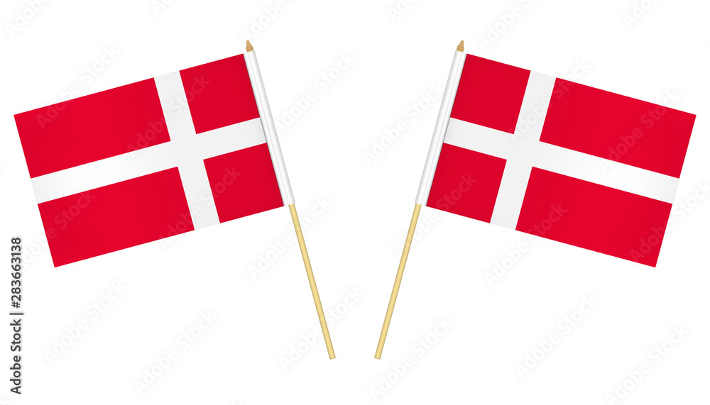 Two small Danish flags isolated on white background, vector ...