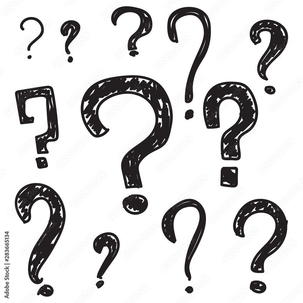 Set of handwritten question marks. Vector help symbol. FAQ sign on ...