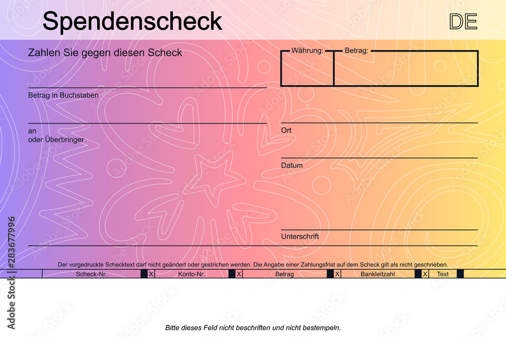 bunter Spendenscheck mit Muster Stock Vector | Adobe Stock