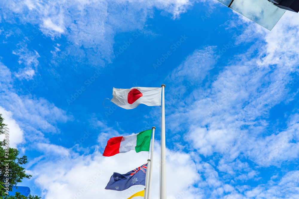 Flag of Japan and many countries, clear and beautiful sky Stock Photo ...