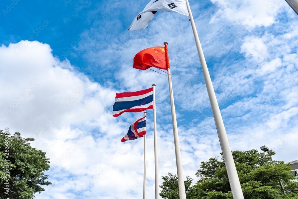 Flags of many countries, clear and beautiful sky Stock Photo | Adobe Stock