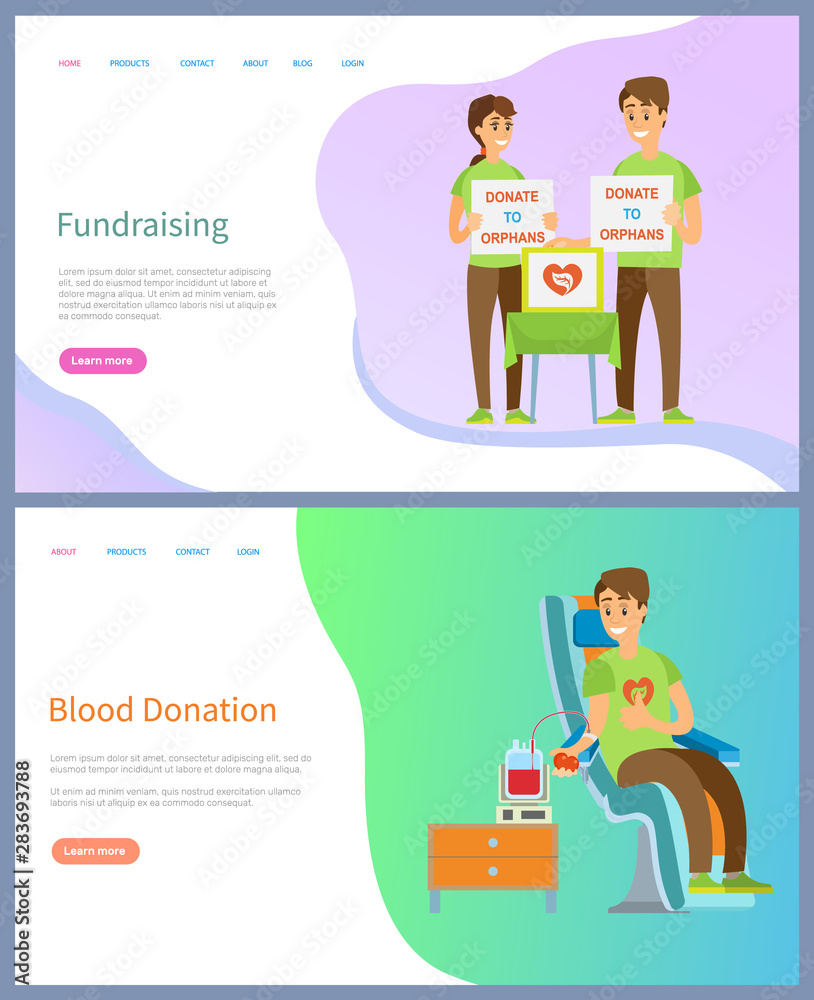 Blood donation and fundraising vector, people volunteering, volunteers ...