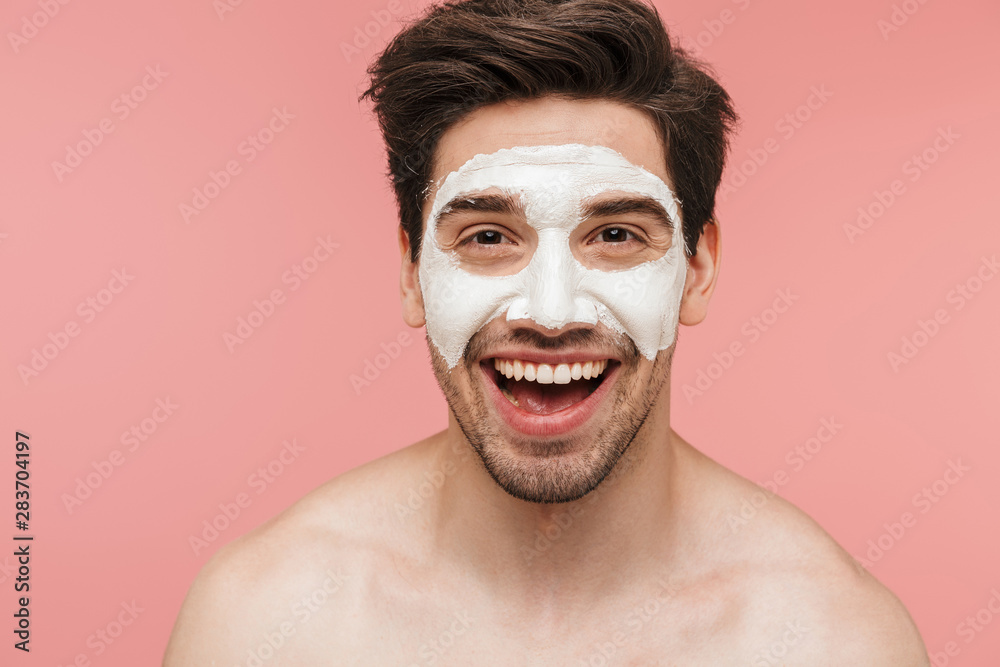 Beauty portrait of a handsome shirtless brunette man Stock Photo ...