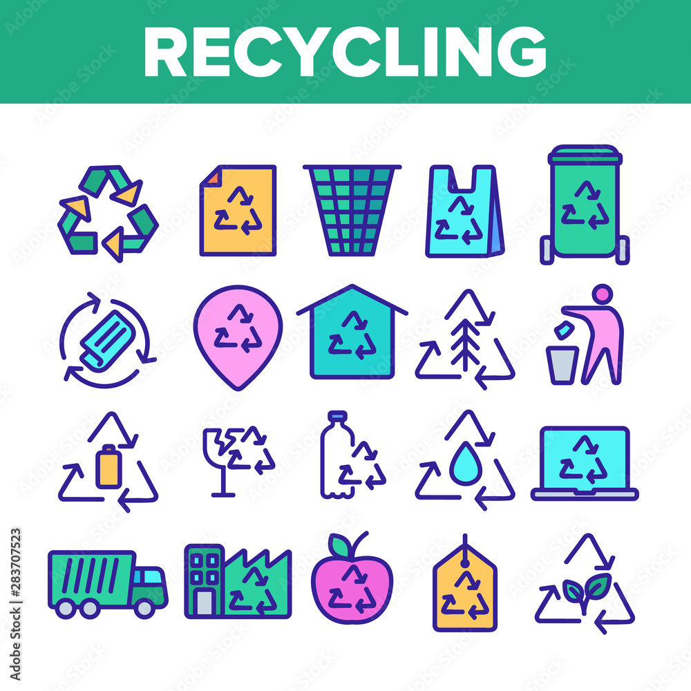Fototapeta Collection Recycling Thin Line Icons Set Vector. Recycling ...