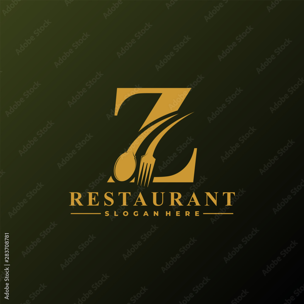 Initial Letter Z Logo with Spoon And Fork for Restaurant logo Template ...