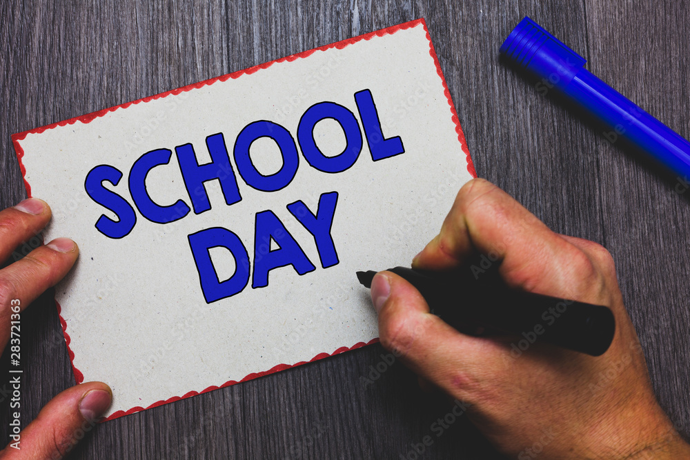Writing note showing School Day. Business photo showcasing starts from ...