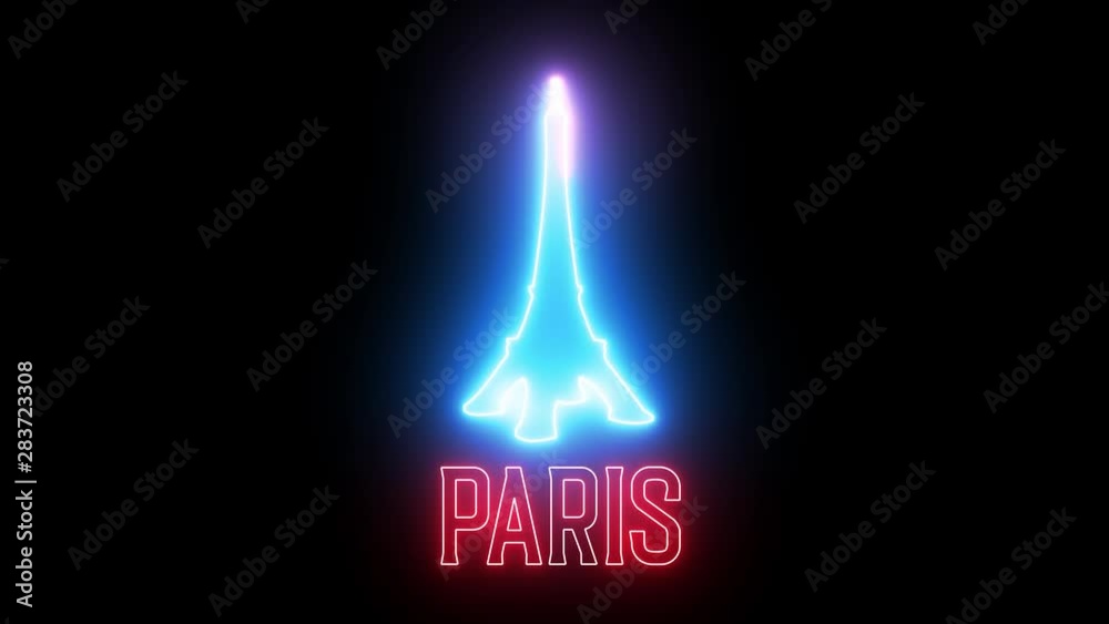 Vídeo do Stock: Neon light of text "PARIS" and symbol of France Eiffel ...