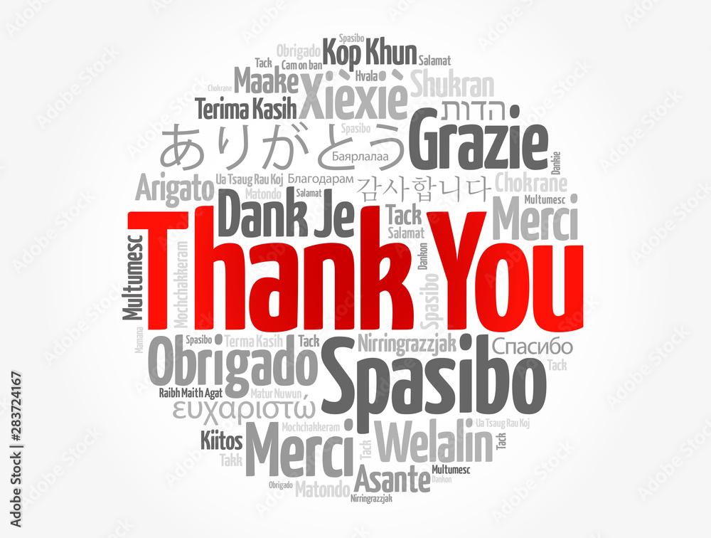 Thank You word cloud in different languages, concept background Stock ...